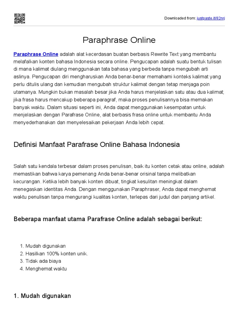 Paraphrase Online: Definisi Manfaat Parafrase Online Bahasa Indonesia ...