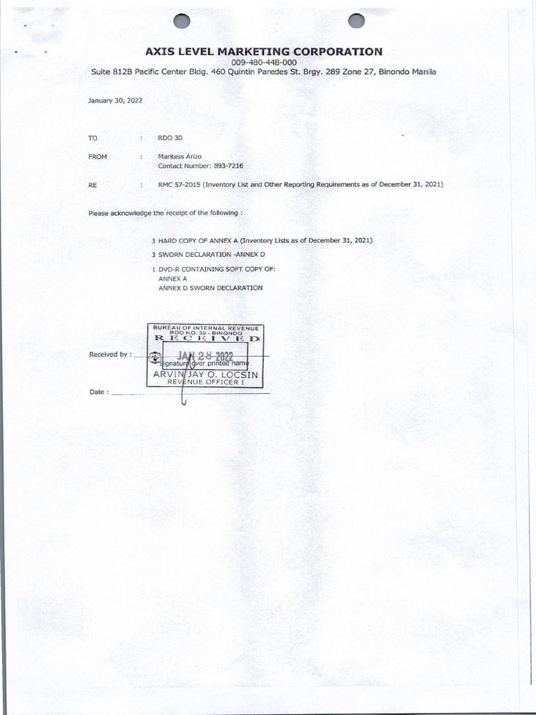 Inventory Listing Received by Bir | PDF