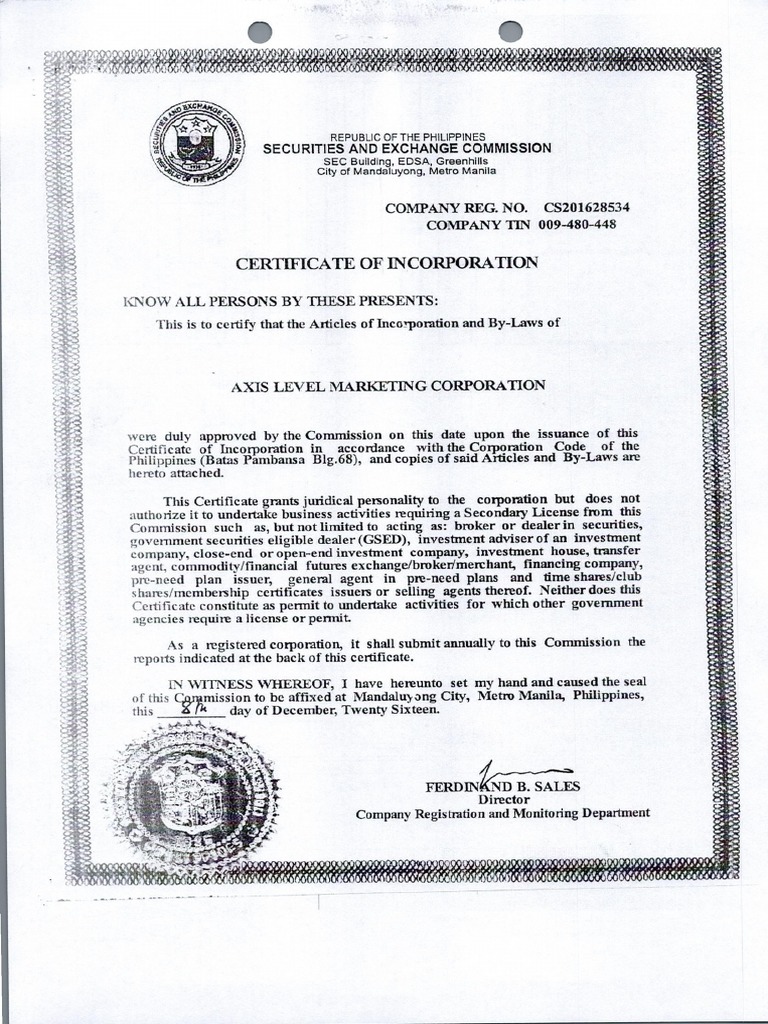 Certificate of Incorporation | PDF