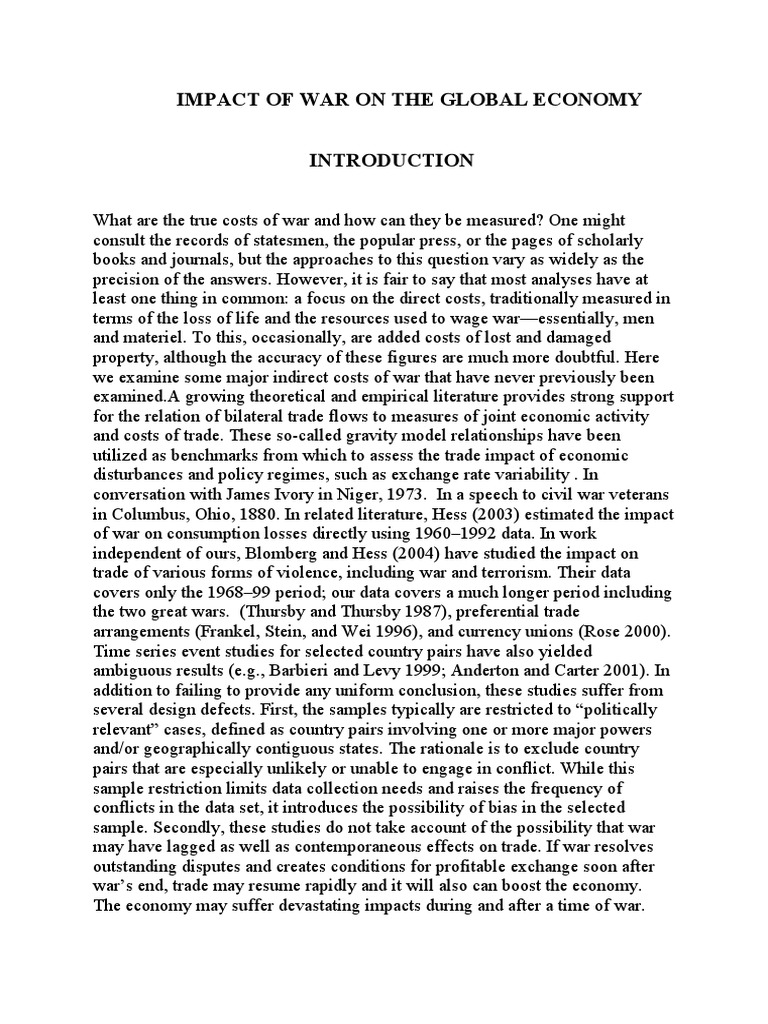 Impact Of War On The Global Economy Project Pdf Austria Hungary