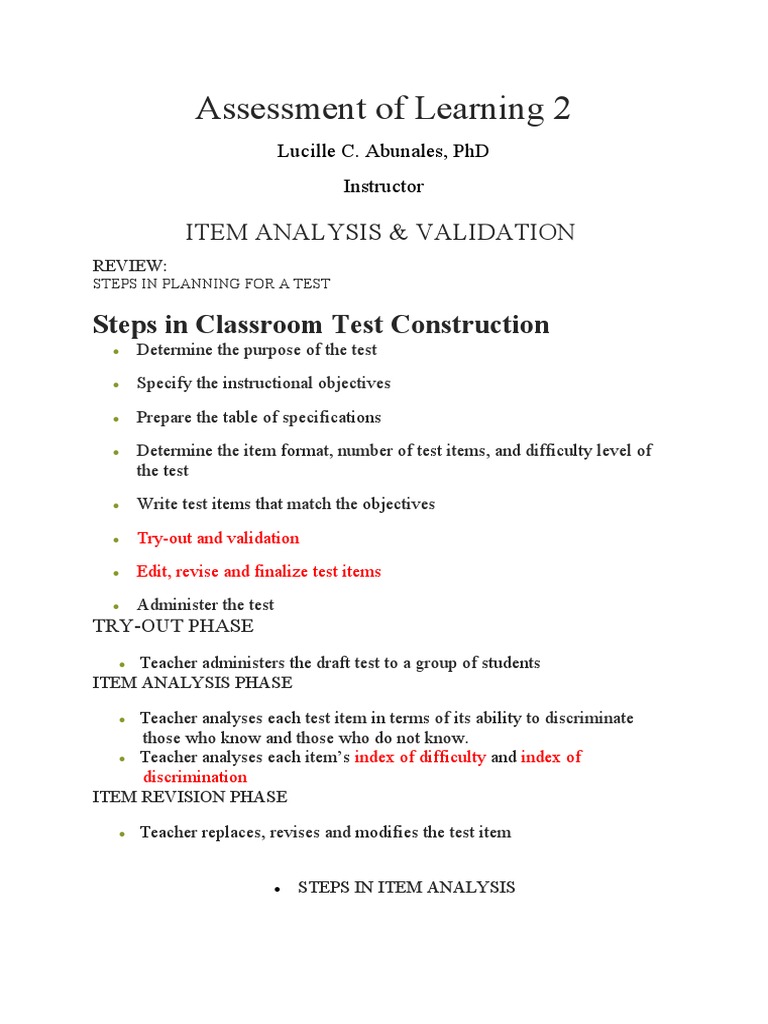 Steps for Effective Item Analysis | PDF | Educational Assessment ...