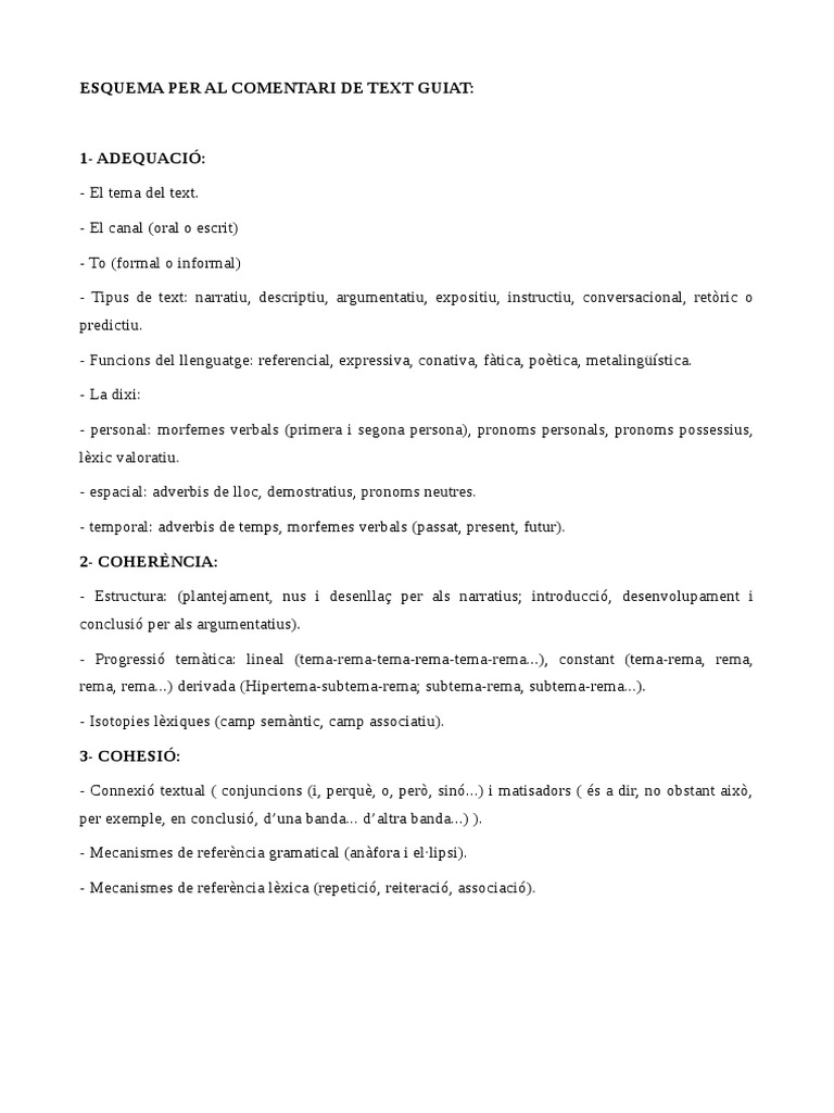 Esquema Comentari de Text | PDF
