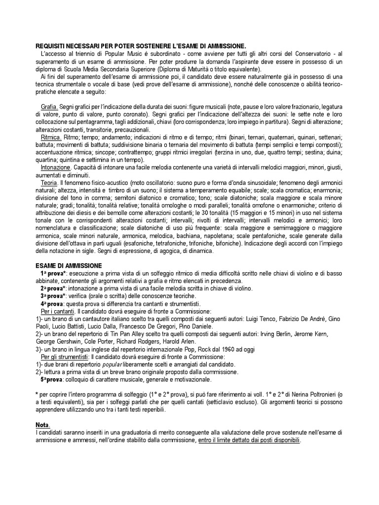 Esame Di Ammissione Trienni Pop | PDF