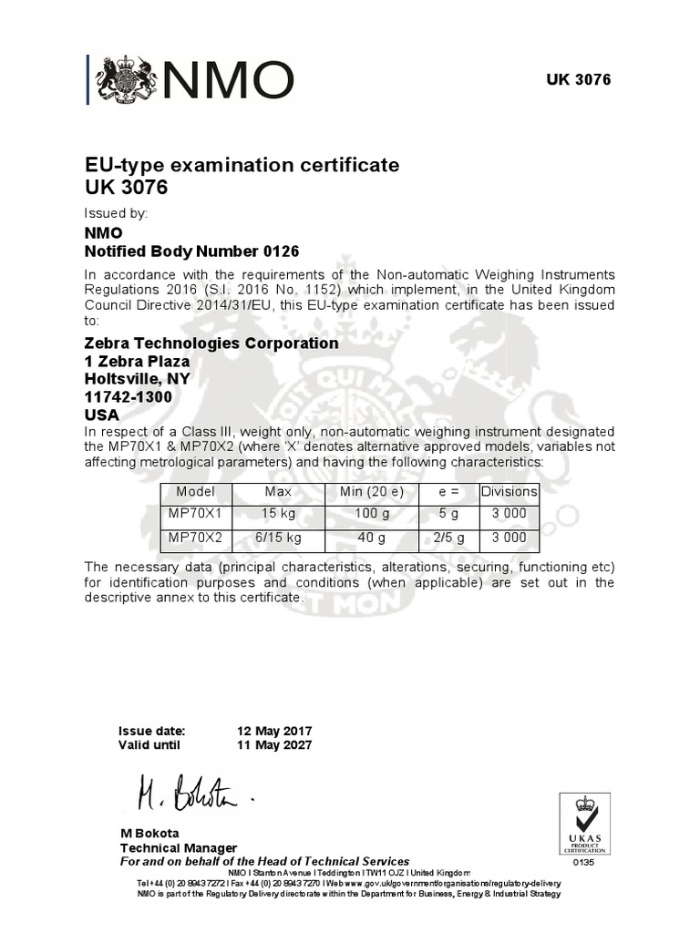 EU-type Examination Certificate UK 3076 Type Examination Certificate ...