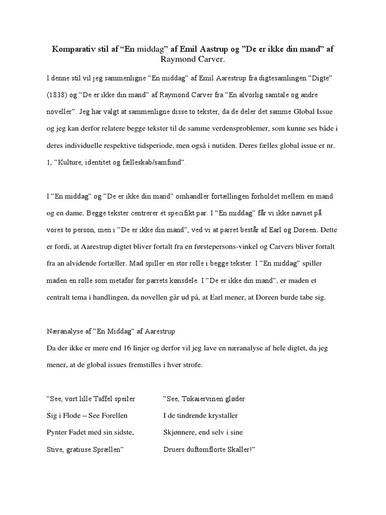 Komparativ Stil - Kun en Time Af Emil Aarestrup Og Brage Af Peter Seeberg | PDF