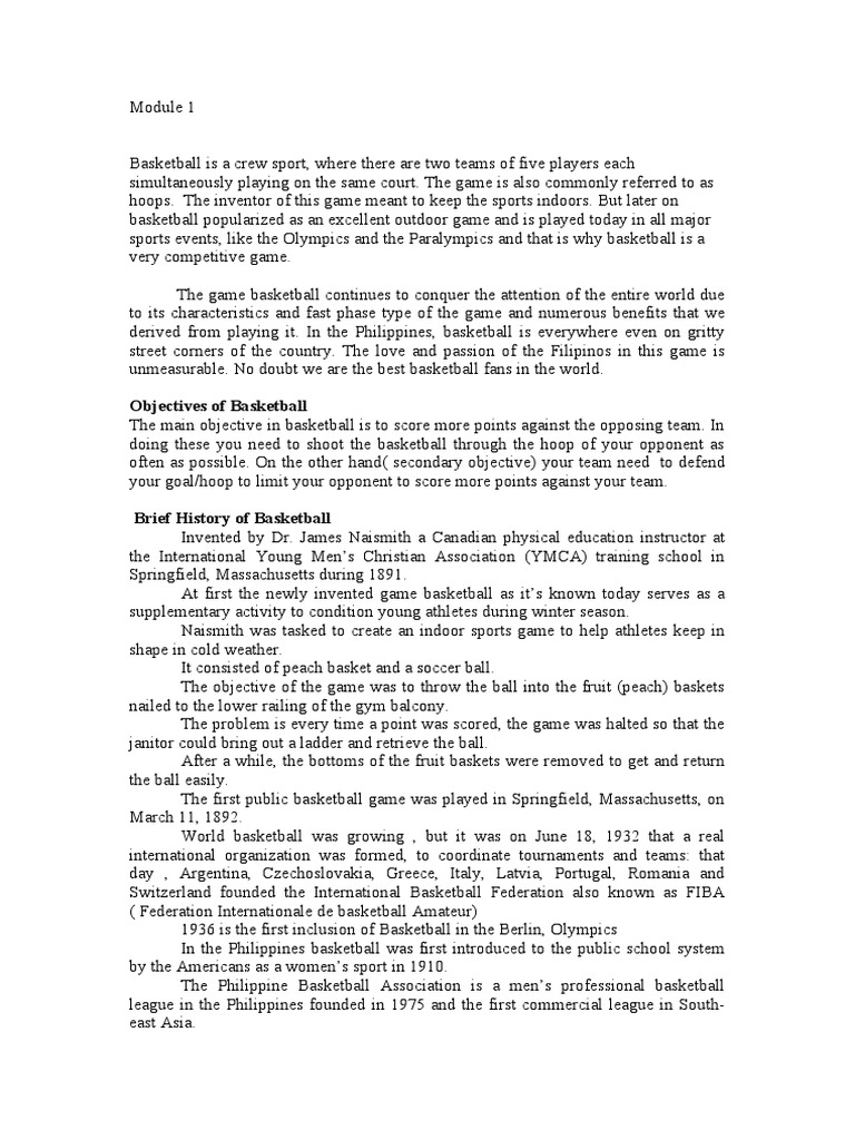 Objectives of Basketball | PDF | Team Sports | Games Of Physical Skill