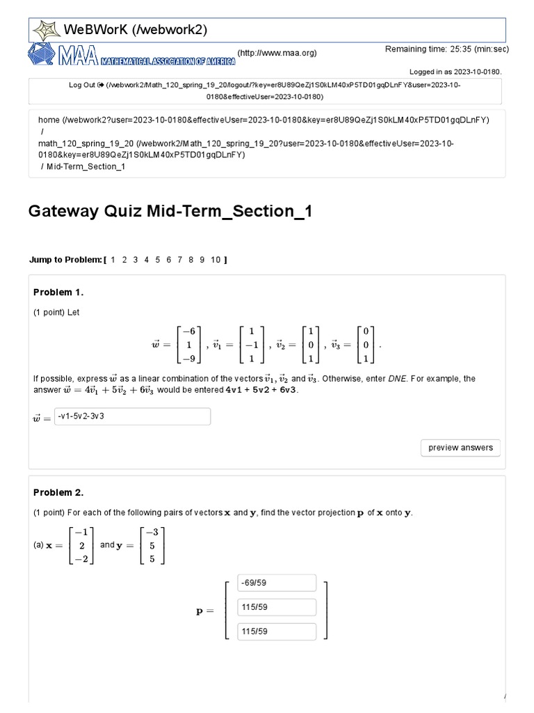 Gateway Quiz Mid-Term - Section - 1: Webwork (/webwork2) | PDF | Mathematical Concepts ...