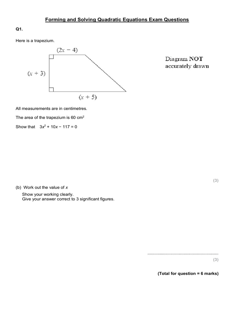 Forming and Solving Quadratic Equations Exam Questions | PDF | Area | Rectangle