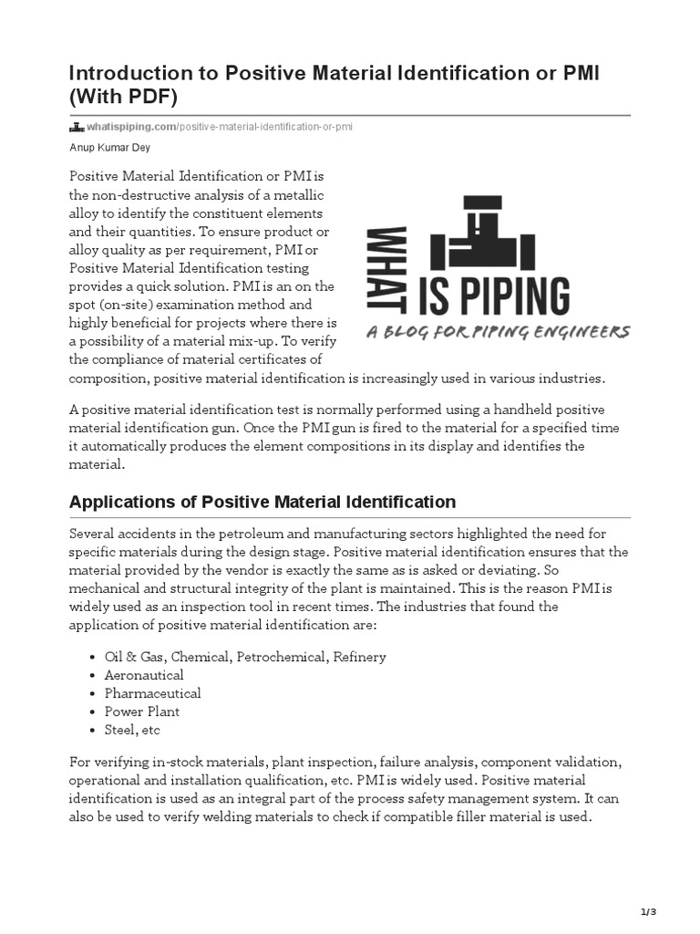 Introduction To Positive Material Identification or PMI With PDF | PDF ...