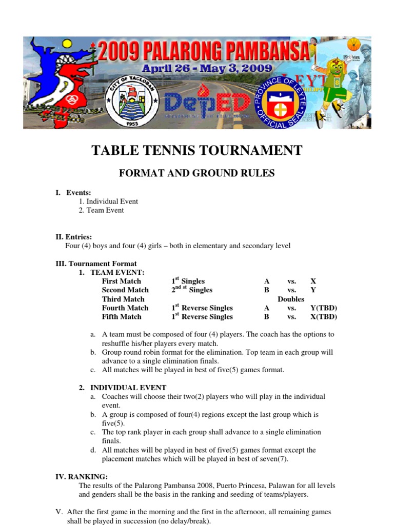 Table Tennis Tournament Rules | PDF | Tournament | Sports