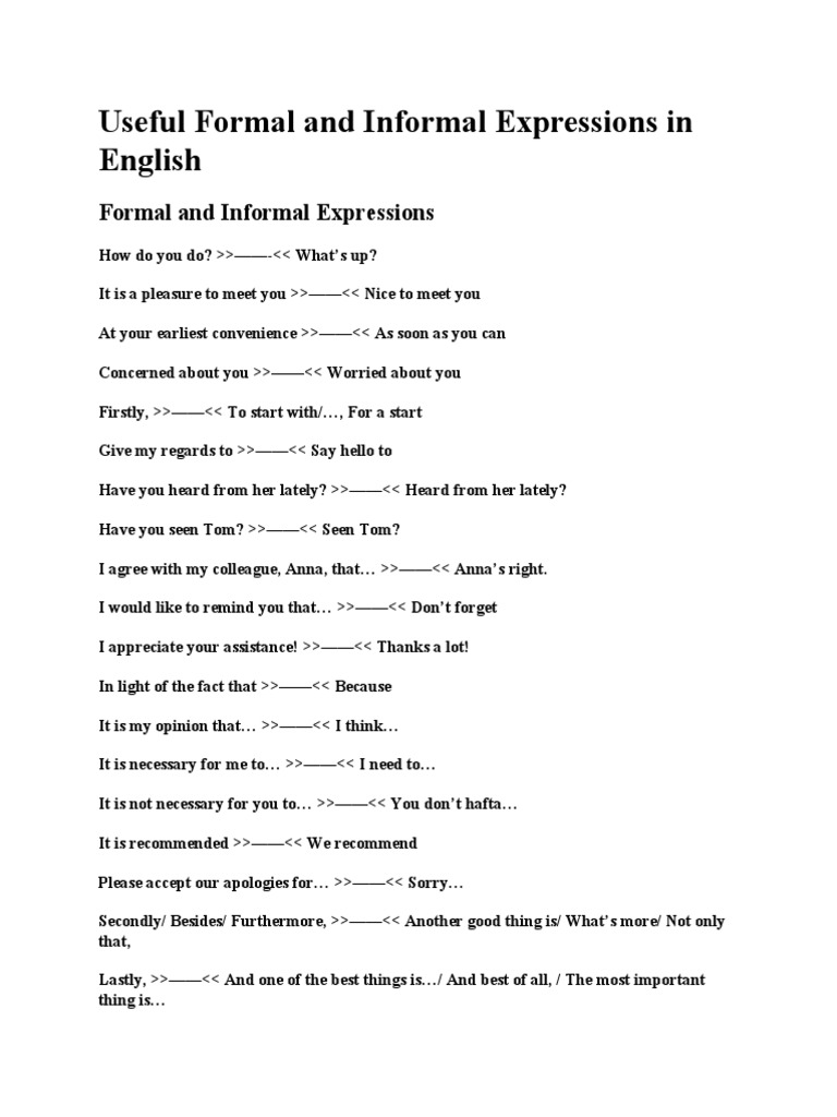Useful Formal and Informal Expressions in English | PDF | Self-Improvement