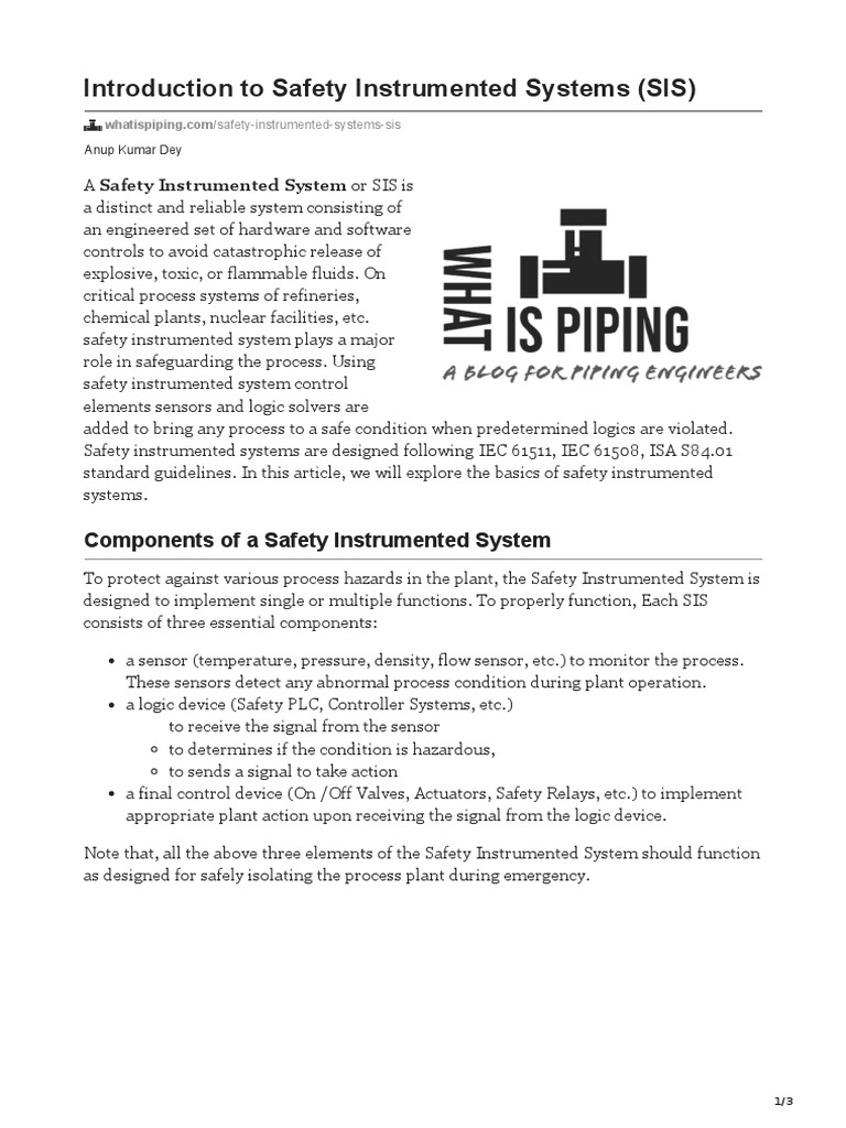Introduction To Safety Instrumented Systems SIS | PDF | Safety ...