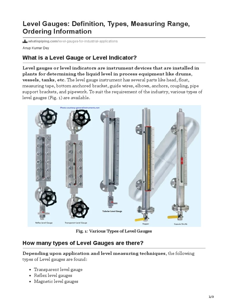 Types of Level Gauges Explained | PDF | Flow Measurement | Mechanical ...