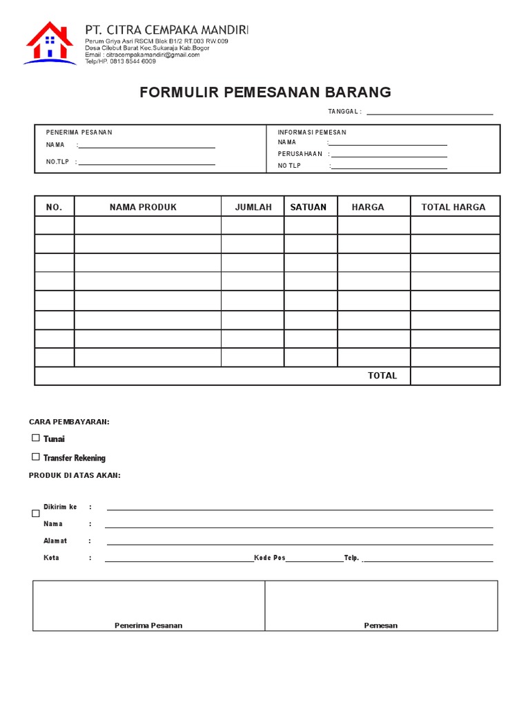Form Pesanan Barang | PDF