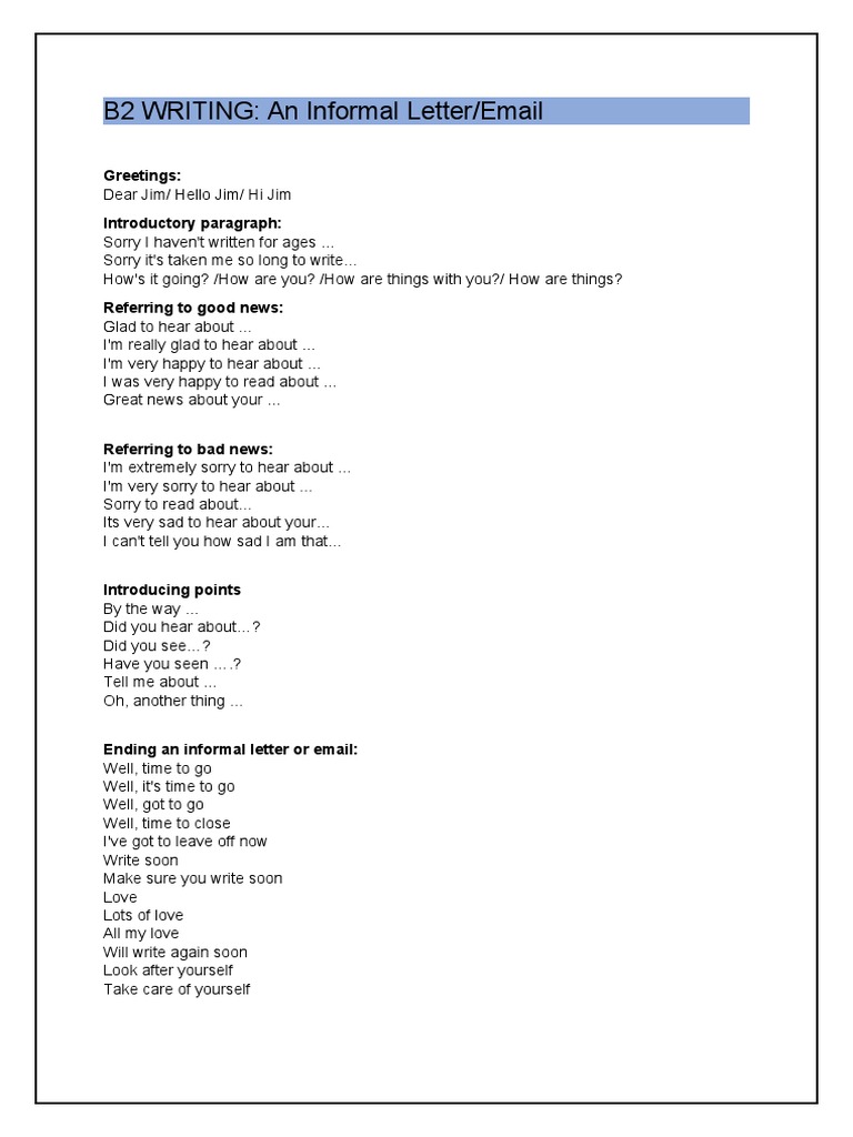 B2 Informal Letter Phrases | PDF