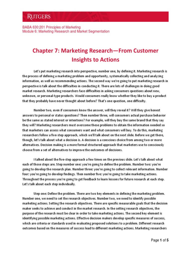 Chapter 7: Marketing Research-From Customer Insights To Actions | PDF ...