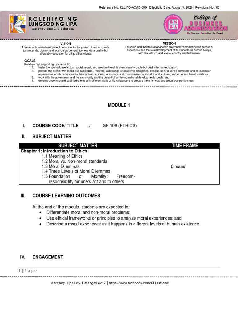 GE 108 Module 1 | PDF | Morality | Reason
