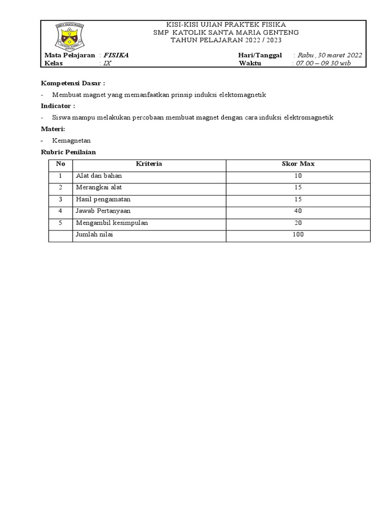 Penilaian Ujian Praktek Fisika | PDF