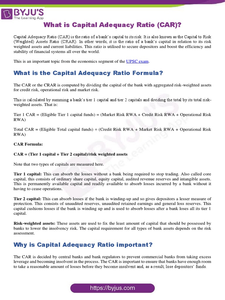 What Is The Capital Adequacy Ratio Formula? | PDF | Capital Adequacy ...