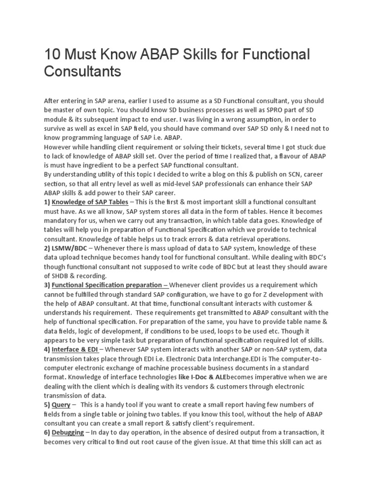 10 Must Know ABAP Skills For Functional Consultants | PDF | Electronic Data Interchange ...