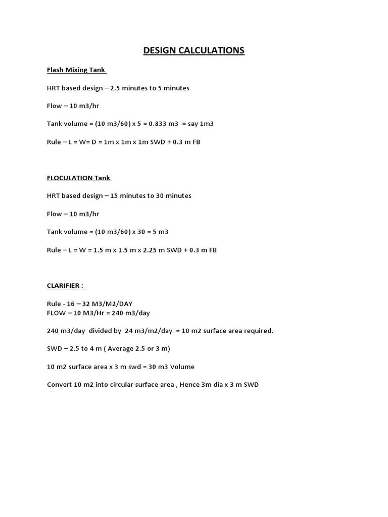Flash Mixing Tank Design Calculations | PDF