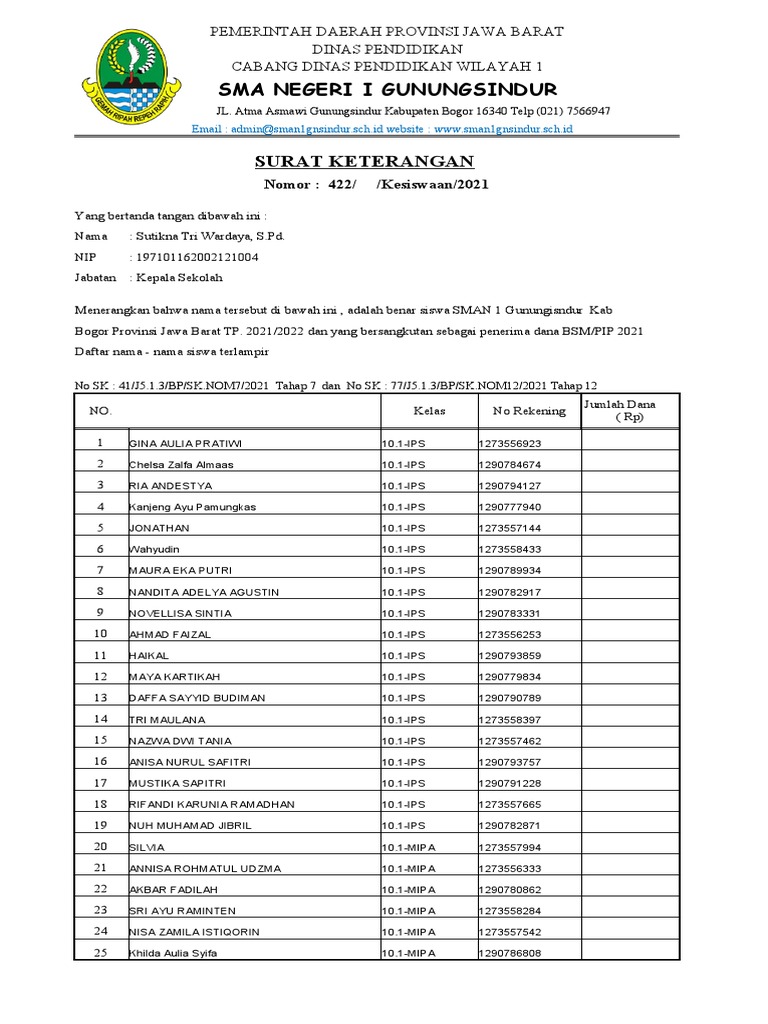 Contoh KIP TAHUN 2021 SK THP 7 DAN 12 | PDF