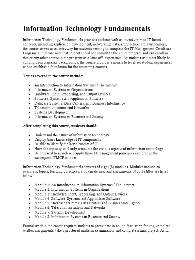 Information Technology Fundamentals | PDF | Information System ...