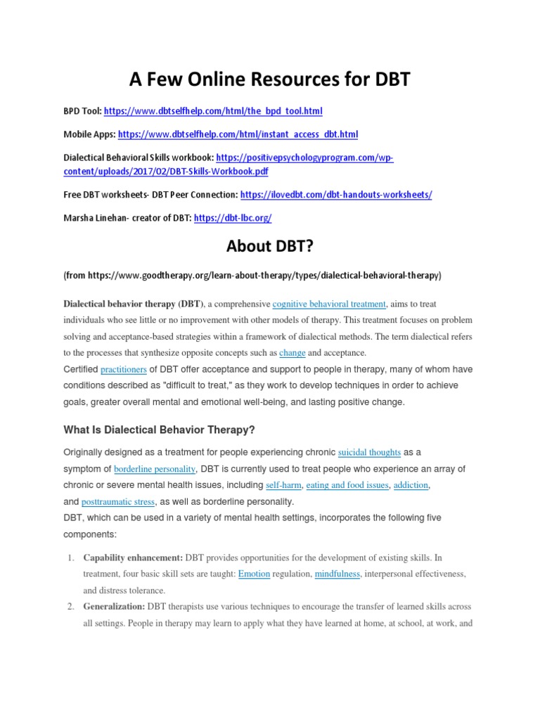 Online DBT Resources and Worksheets | PDF | Dialectical Behavior ...