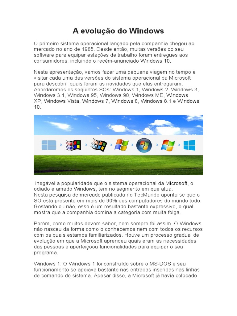 A Evolução Do Windows | PDF | Microsoft Windows | Microsoft