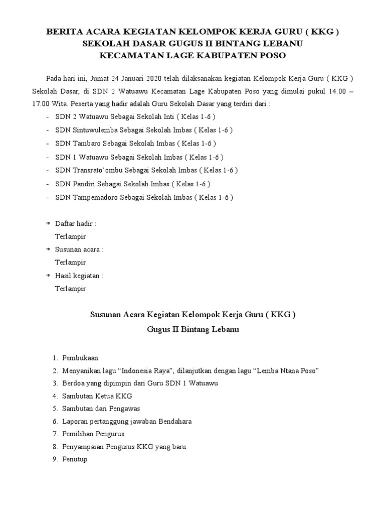 Berita Acara Kegiatan Kelompok Kerja Guru | PDF