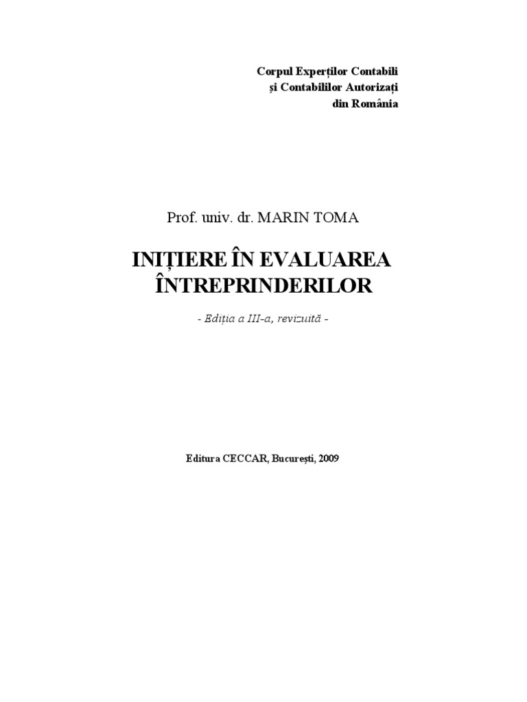 Initiere in Evaluarea Intreprinderii 2009 | PDF