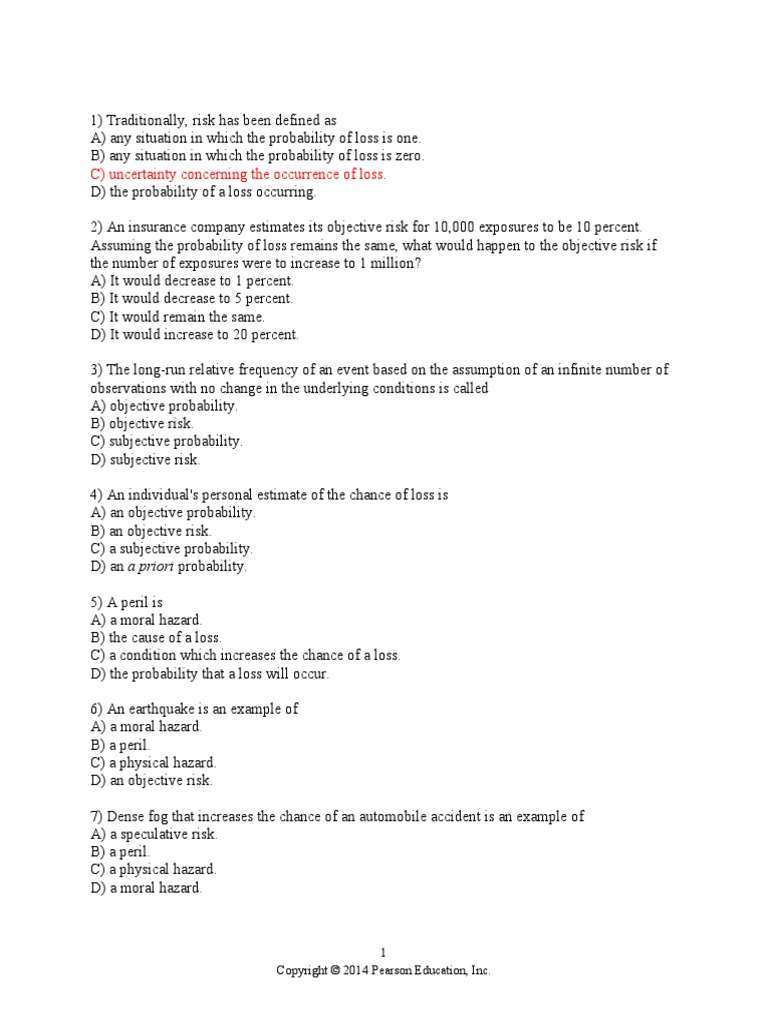 Sample Exam Questions | PDF | Risk | Insurance