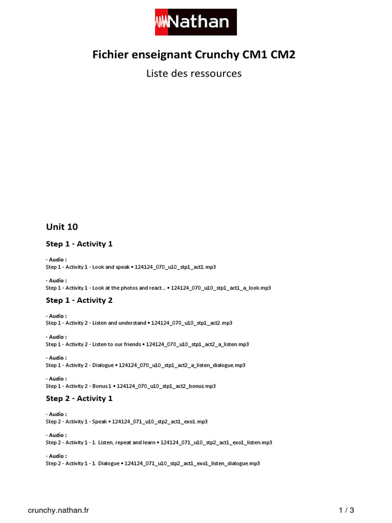 Ressources Crunchy Cycle 3 | PDF