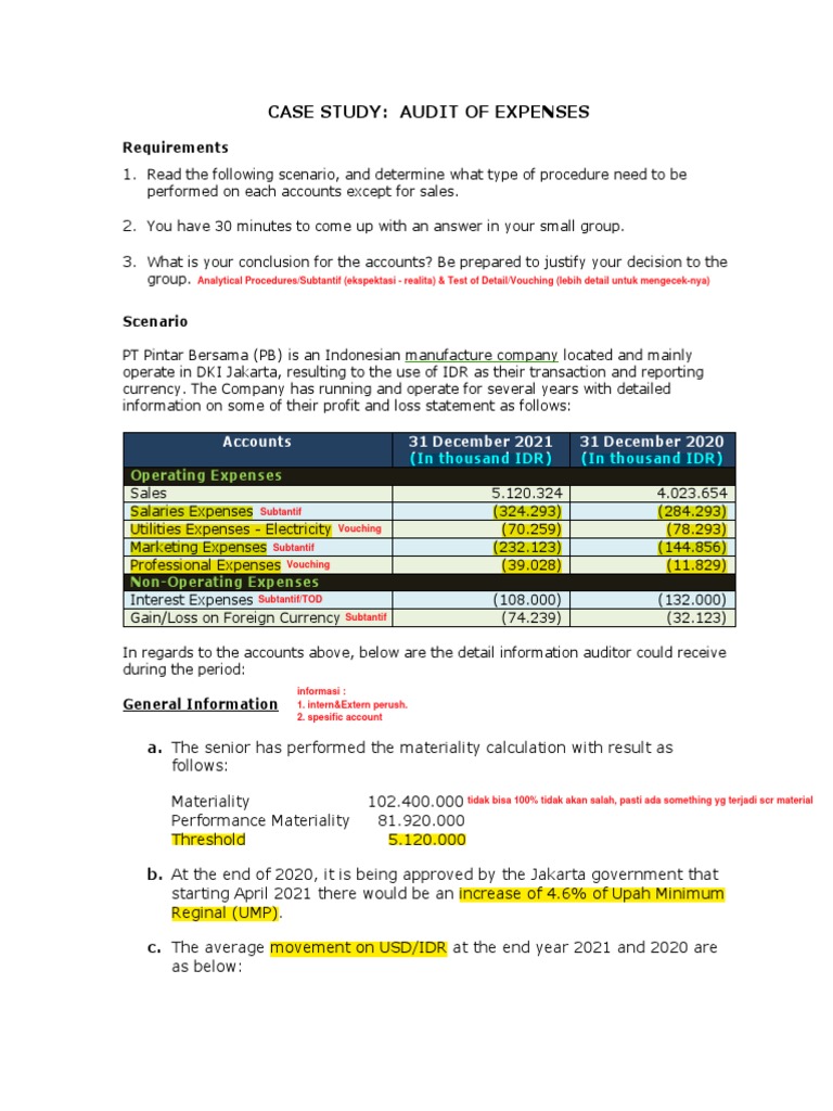 Audit of Expenses Case Study: Analytical Procedures and Tests of ...
