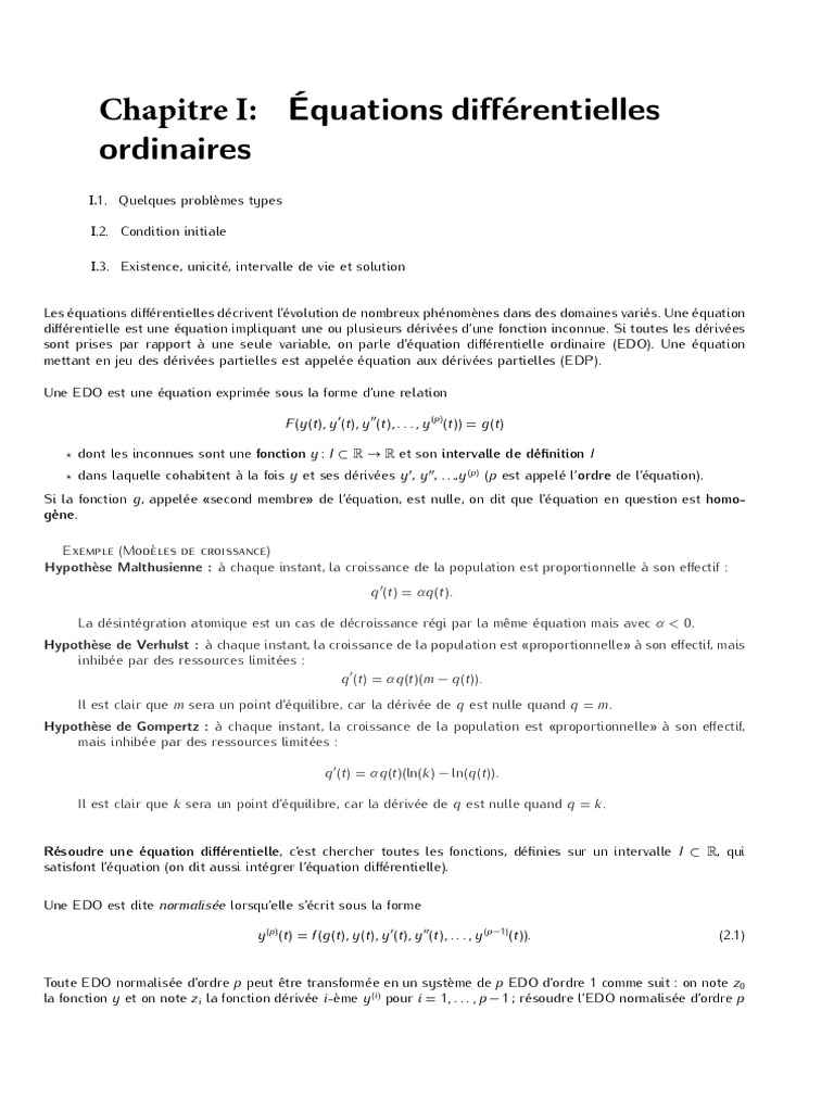 Chapitre 1 Equations Différentielles Ordinaires | PDF | Mathématiques | Équation différentielle ...