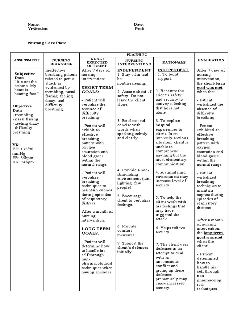 Anxiety Nursing Care Plan Overview | PDF | Anxiety Disorder ...
