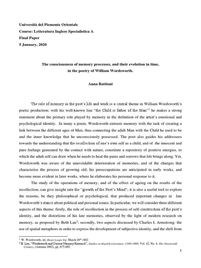 Wordsworth and Current Memory Research | PDF | William Wordsworth | Memory