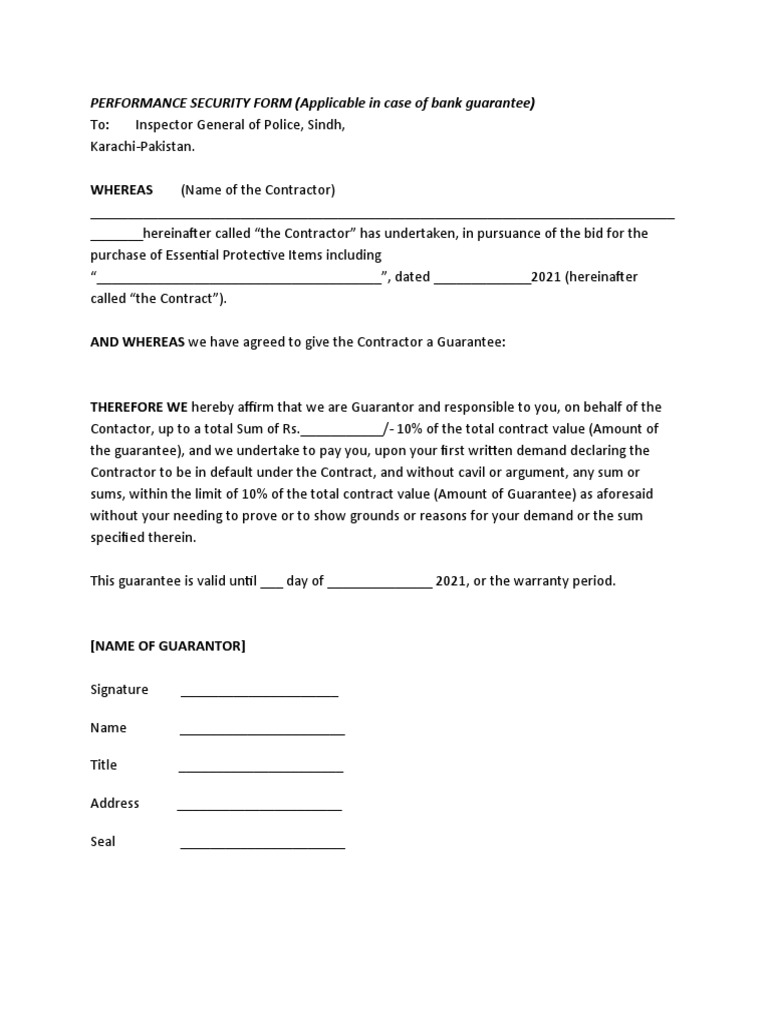 Whereas: PERFORMANCE SECURITY FORM (Applicable in Case of Bank ...