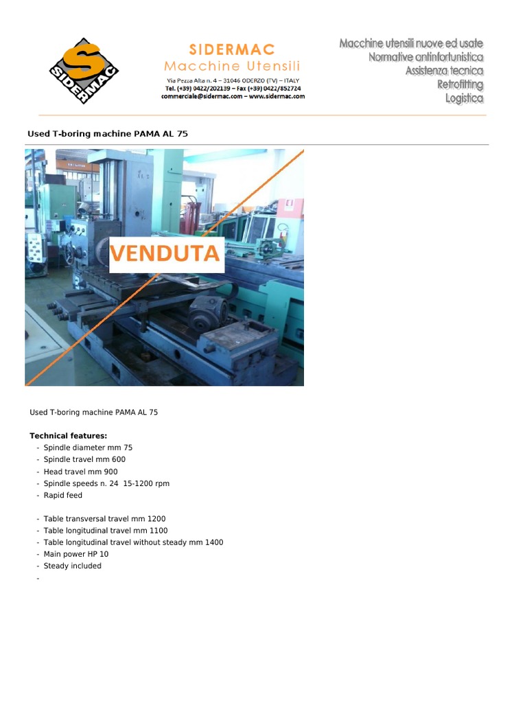 Used T-Boring Machine PAMA AL 75 | PDF | Computers | Technology ...