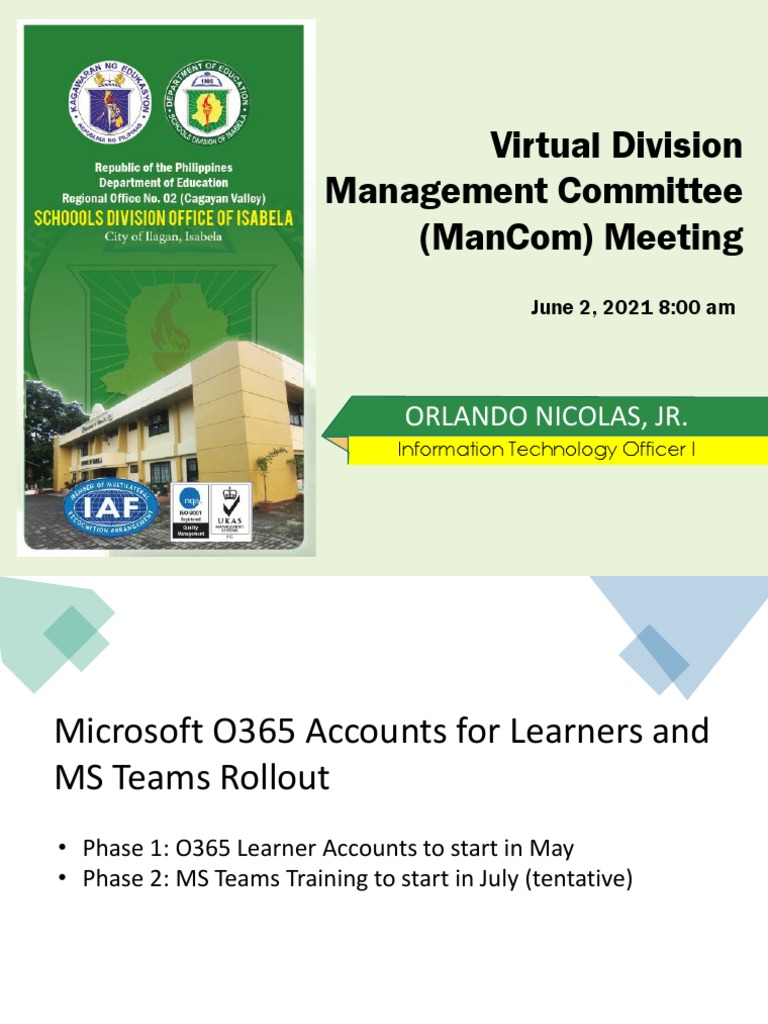Virtual Division Management Committee (Mancom) Meeting: Orlando Nicolas, JR | PDF | Information ...