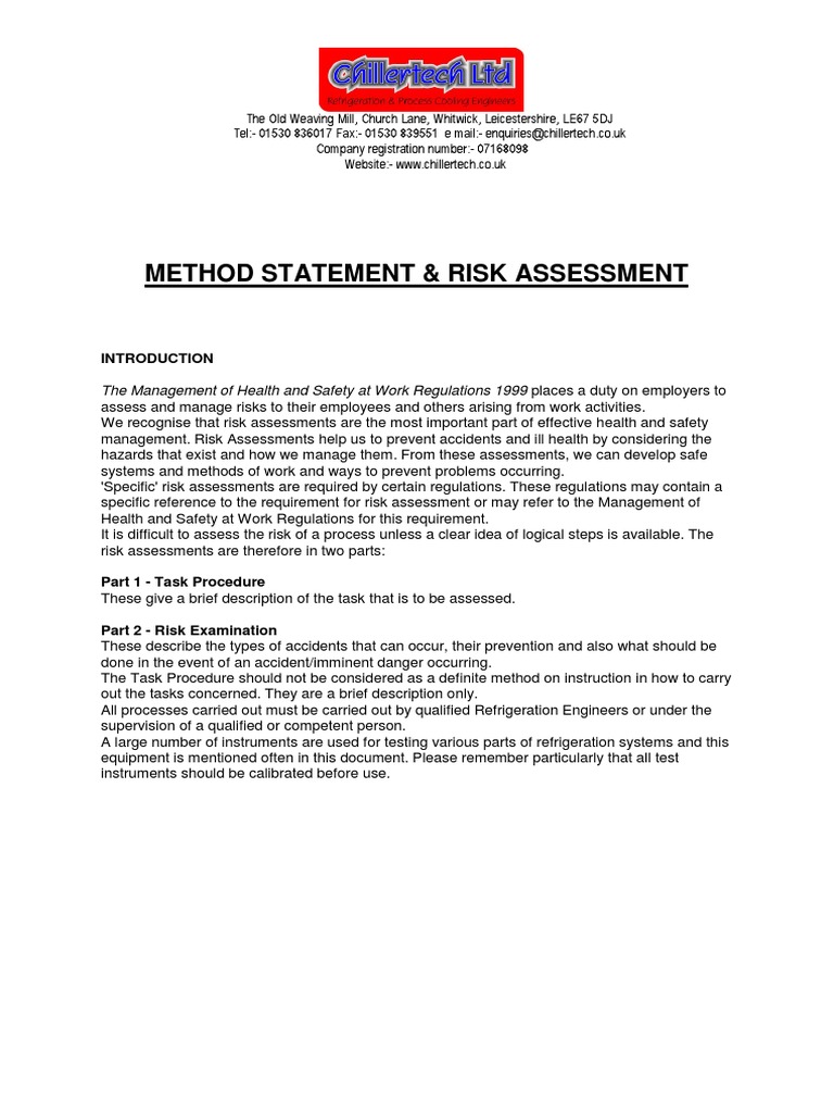 Method Statement & Risk Assessment | PDF | Pipe (Fluid Conveyance ...