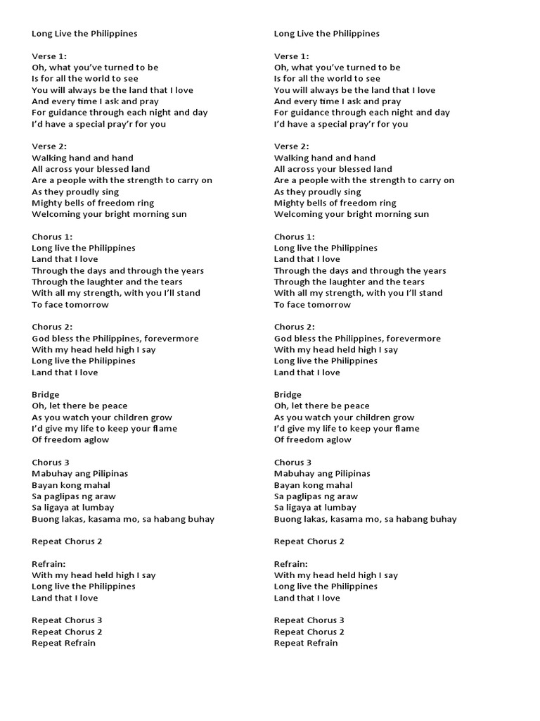 Long Live The Philippines | PDF | Refrain | Song Structure