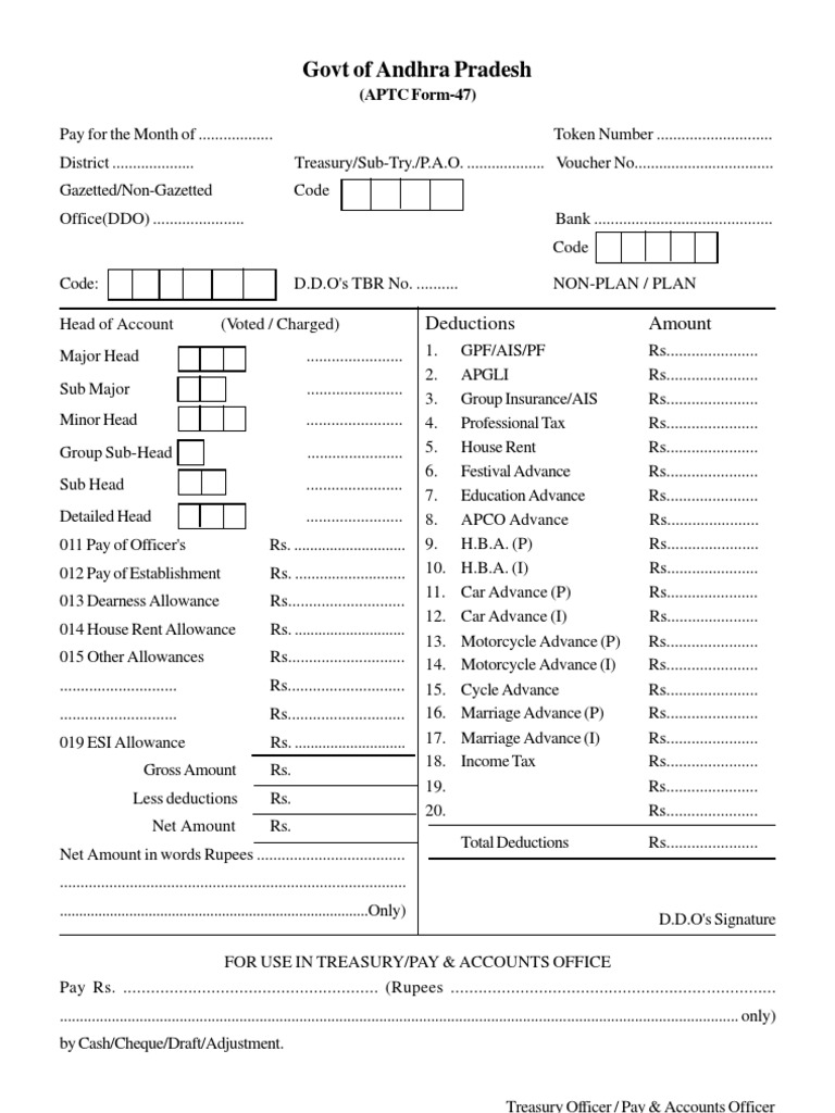 Pay Bill (Treasury APTC Form 47) | PDF | Rupee | Taxation