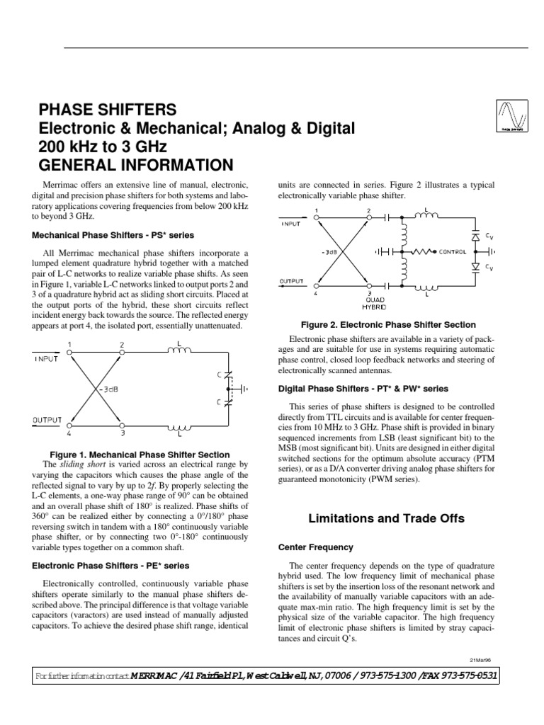 Phase Shifters Electronic & Mechanical; Analog & Digital 200 Khz To 3 ...
