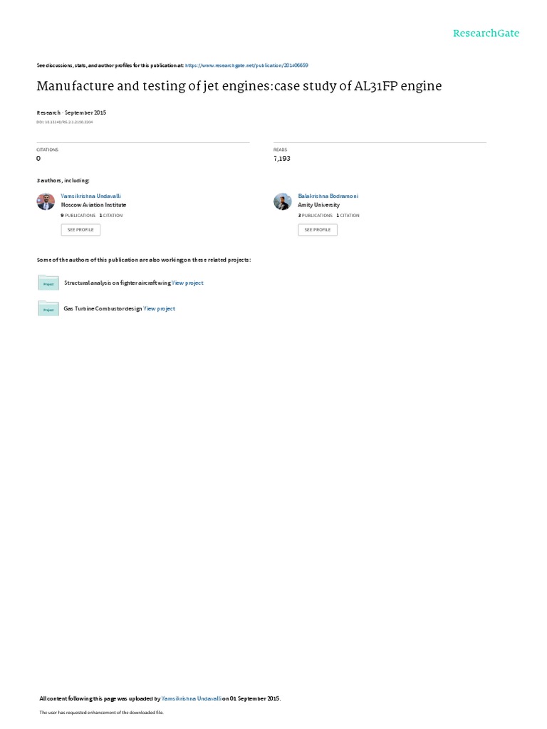 Manufacture and Testing of Jet Engines:case Study of AL31FP Engine ...