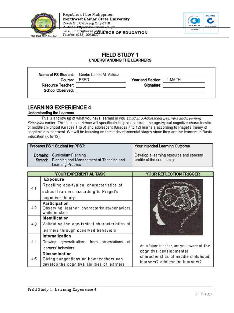 Editable Worksheet FS 1 Learning Exprience 4 | PDF | Learning ...