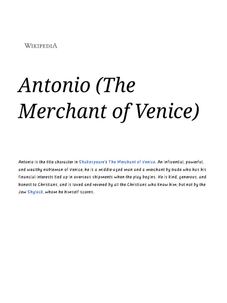 Antonio (The Merchant of Venice) - Wikipedia | PDF | The Merchant Of ...
