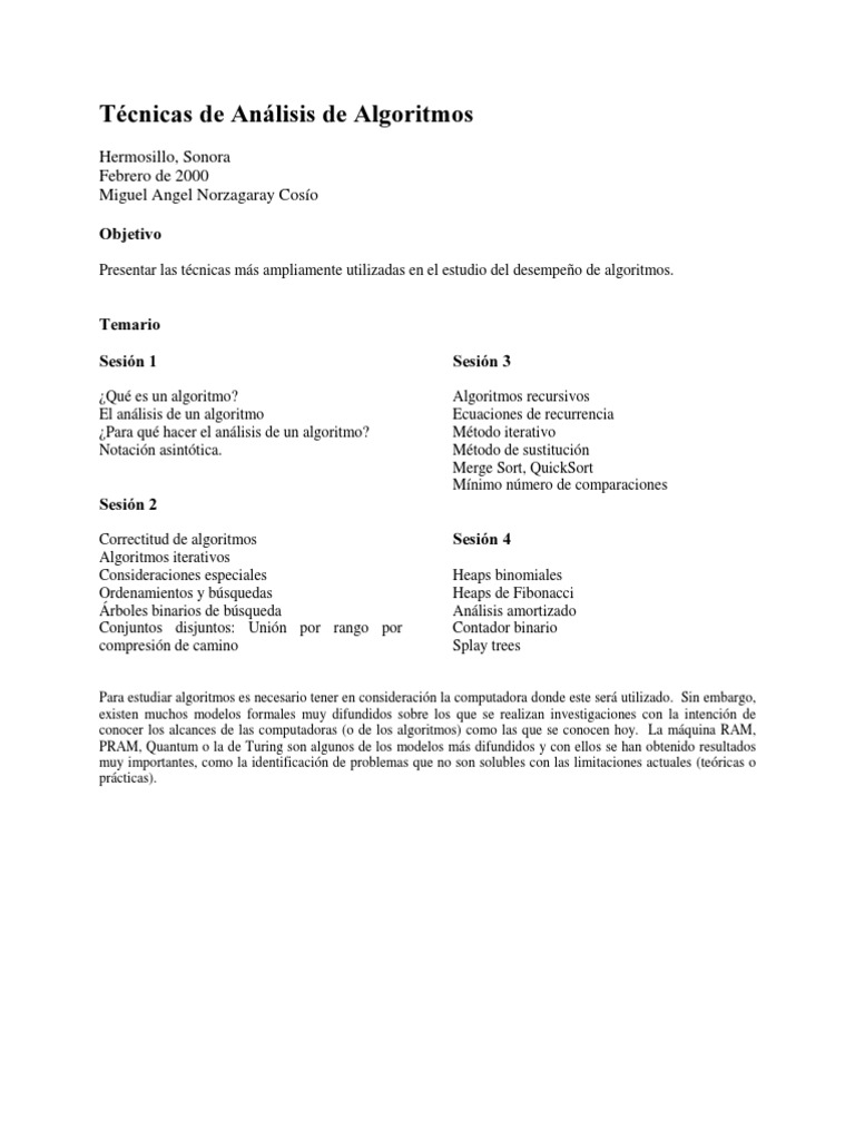 Tecnicas De Analisis De Algoritmos Pdf Algoritmos Razonamiento