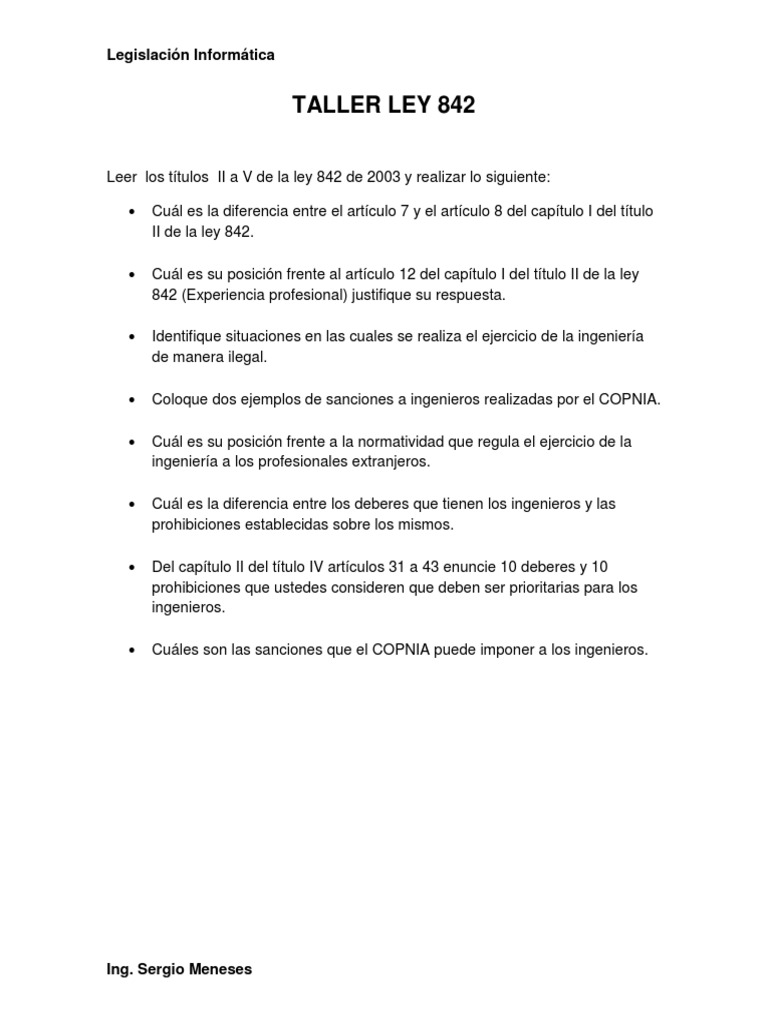Taller Ley 842 | PDF