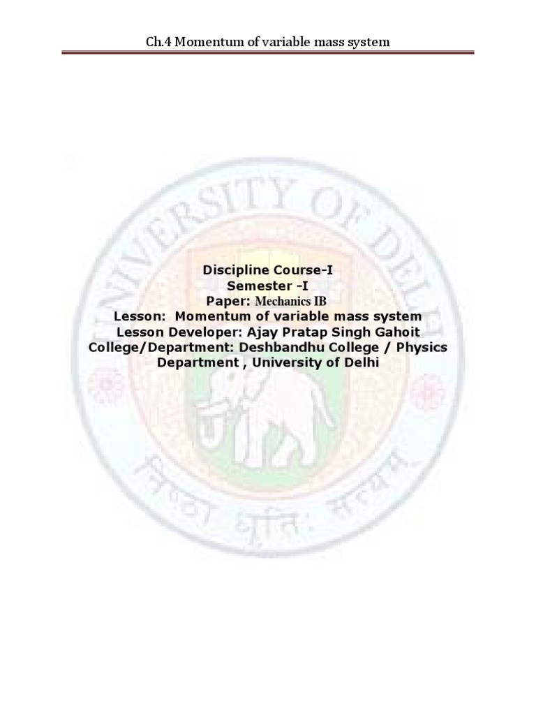 Momentum of Variable Mass System | PDF | Multistage Rocket | Rocket